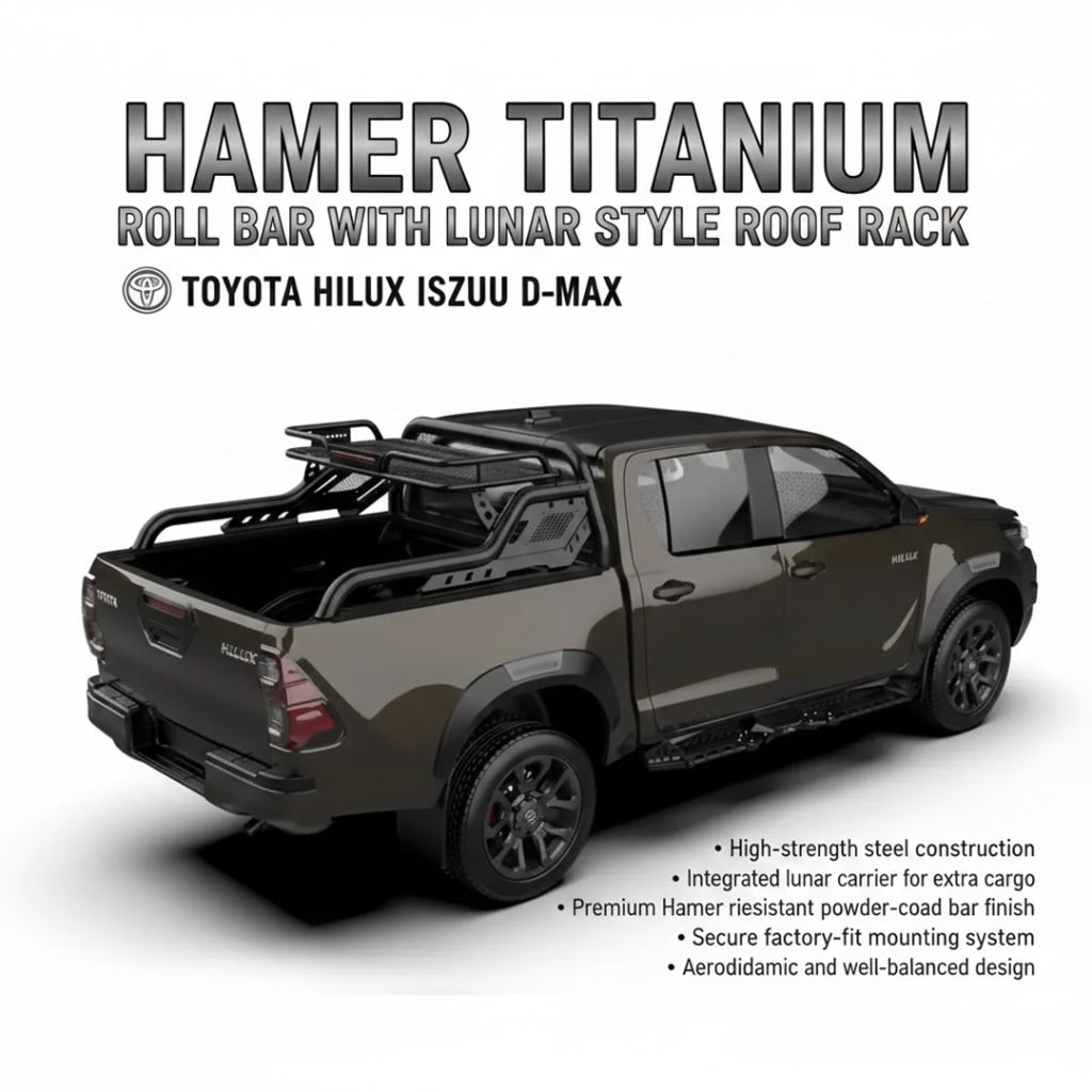 Hamer Titanium Roll Bar with Lunar Style Roof Rack for Toyota Hilux and ...